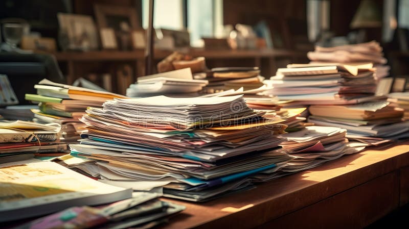 Close-up Office Desk with an Organized Stack of Papers. Generative AI ...