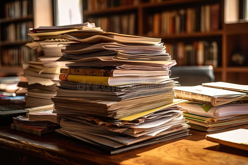 Close-up Office Desk with an Organized Stack of Papers. Generative AI ...