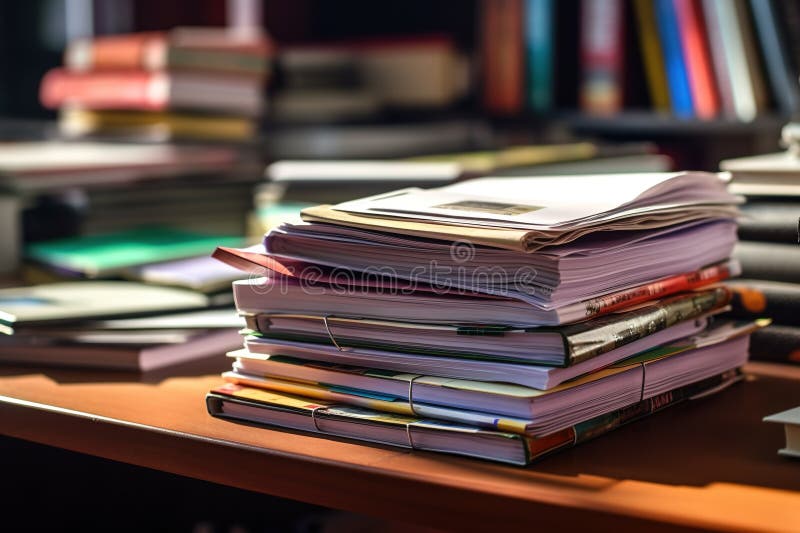 Close-up Office Desk with an Organized Stack of Papers. Generative AI ...