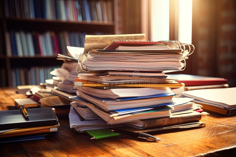 Close-up Office Desk with an Organized Stack of Papers. Generative AI ...