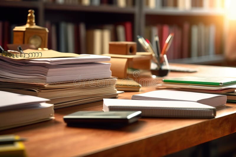 Close-up Office Desk with an Organized Stack of Papers, Heavy Workload ...