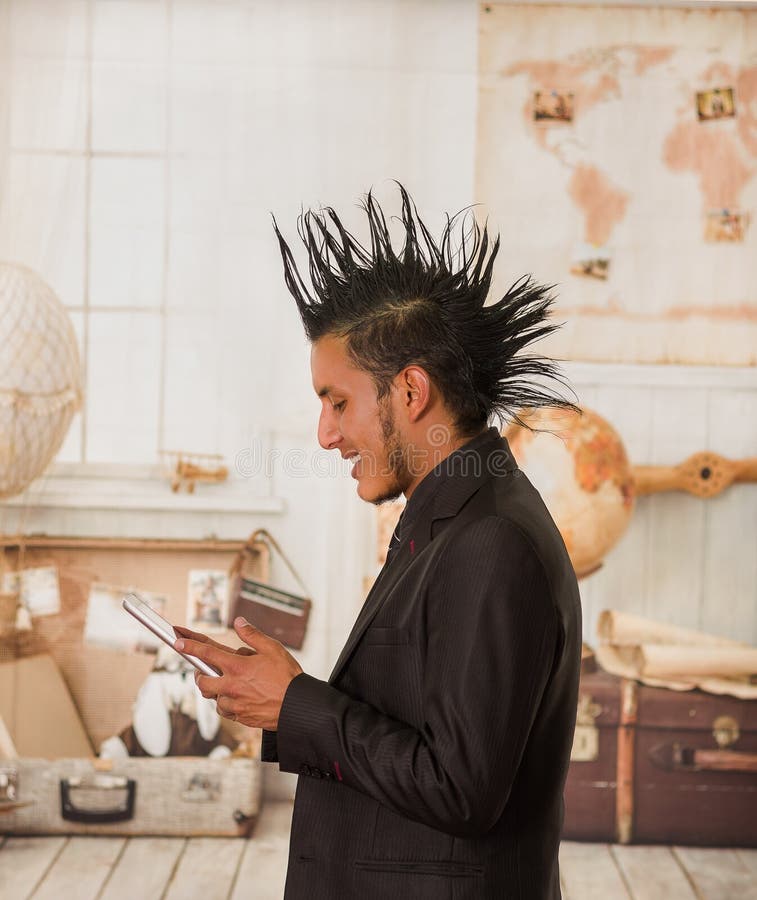 Close Up of Office Punk Man Wearing a Suit with a Crest, Wearing ...