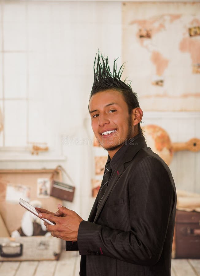 Close Up of Office Punk Man Wearing a Suit with a Crest, Wearing ...