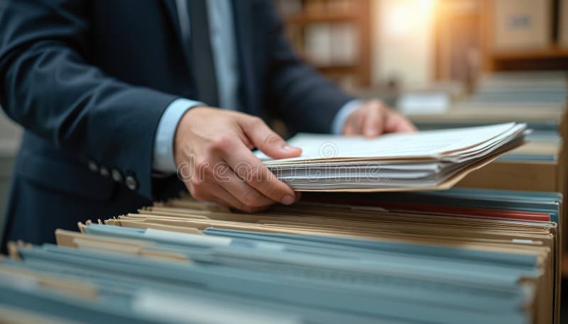 Close-up of Office Worker Hands Puts Documents into Labeled Folder ...
