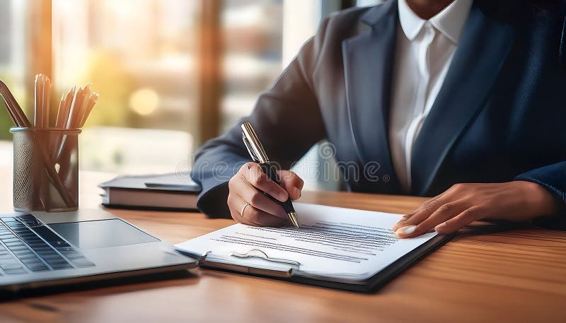 Close-up Office Workspace with Hand Writing on Document Stock ...