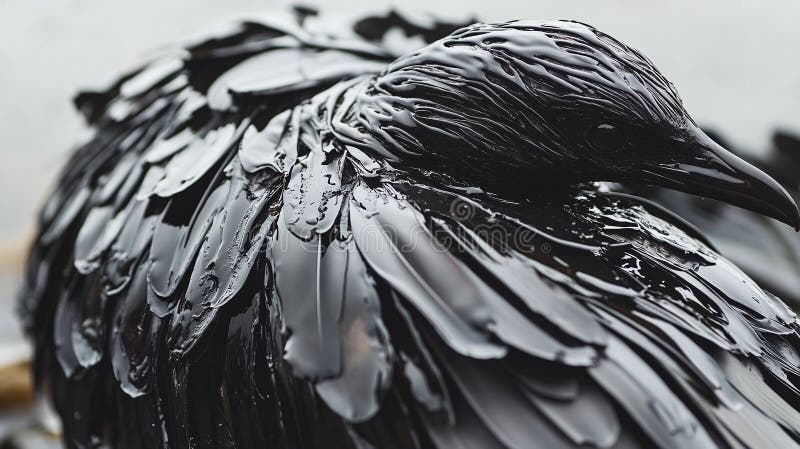 A Close-up of Oil-coated Feathers of a Seabird Symbolizing the ...