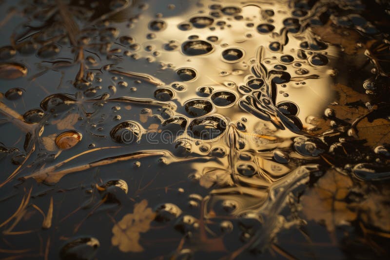 Close-up of Oil Spill, with Droplets and Patterns Visible Stock ...