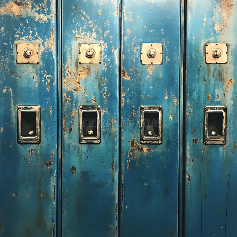 Close Up of Old Blue Lockers with Chipped Paint Stock Illustration ...