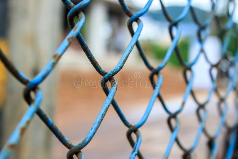 Chain Fence Close Up an Iron Fence of Blue Color Stock Image - Image of ...