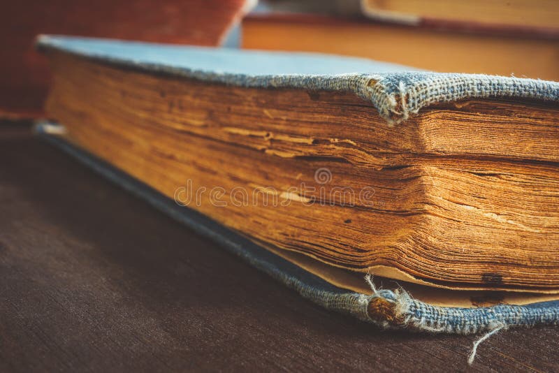 Close-up of an Old Book with Yellowed Paper. Stock Image - Image of ...