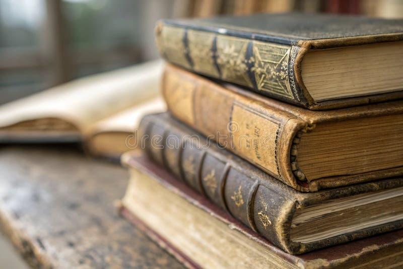 Close-up Old Books Overlapping Selective Focus Stock Illustration ...