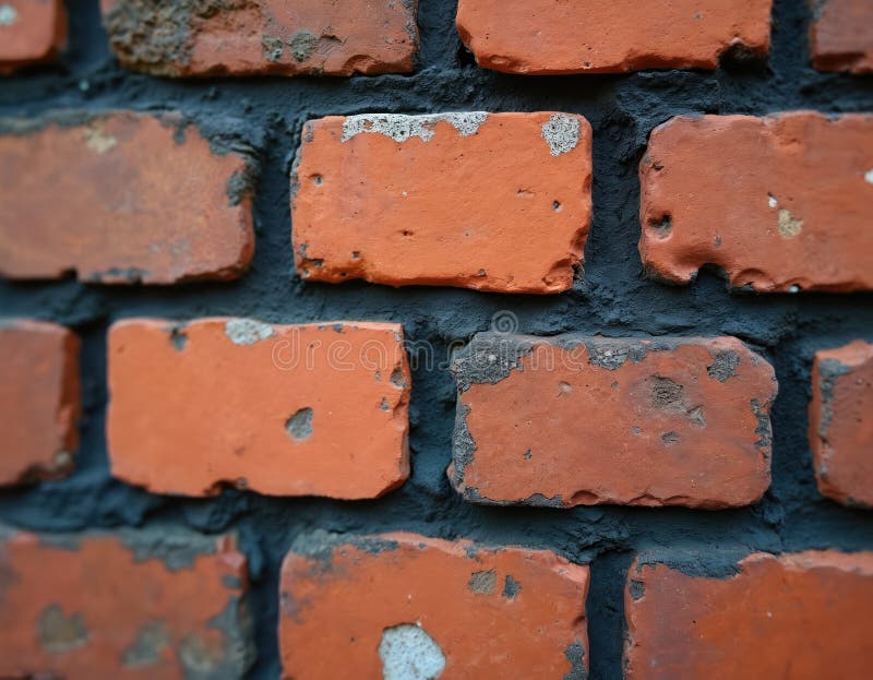 Close-up of Old Brick Wall Texture. Aged Red Bricks with Black Mortar ...