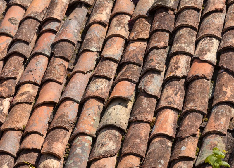 Close Up of Old Ceramic Roof Tiles. Stock Image - Image of exterior ...