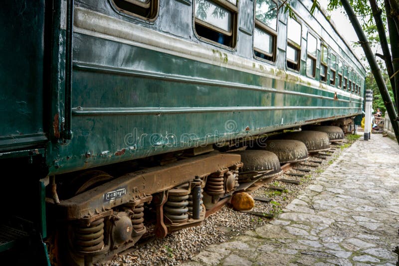 Close-up of Old Chinese Green Leather Train Carriage Stock Photo ...