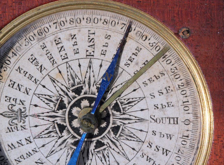 Close Up of an Old Compass Face. Stock Image - Image of face, closeup ...