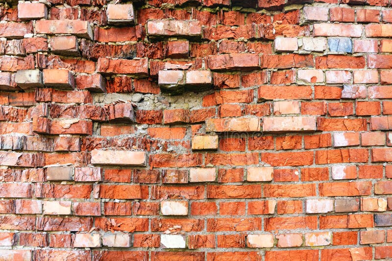 Close Up of an Old Crumbling Red Brick Wall Stock Image - Image of ...