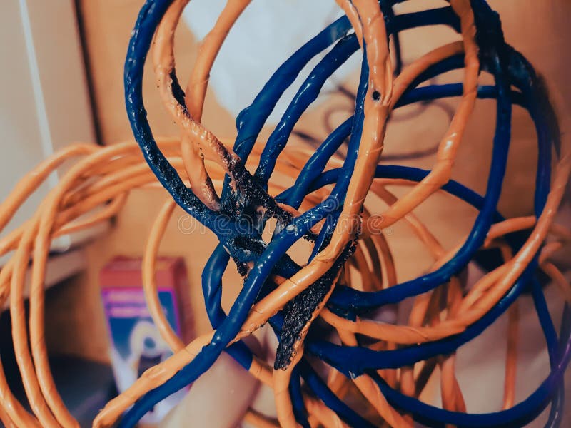 Close Up. Old and Damaged Computer Wires Stock Photo - Image of ...