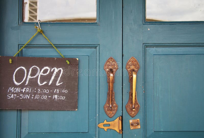Close Up Old Door and Open Tag Stock Image - Image of door, wooden ...
