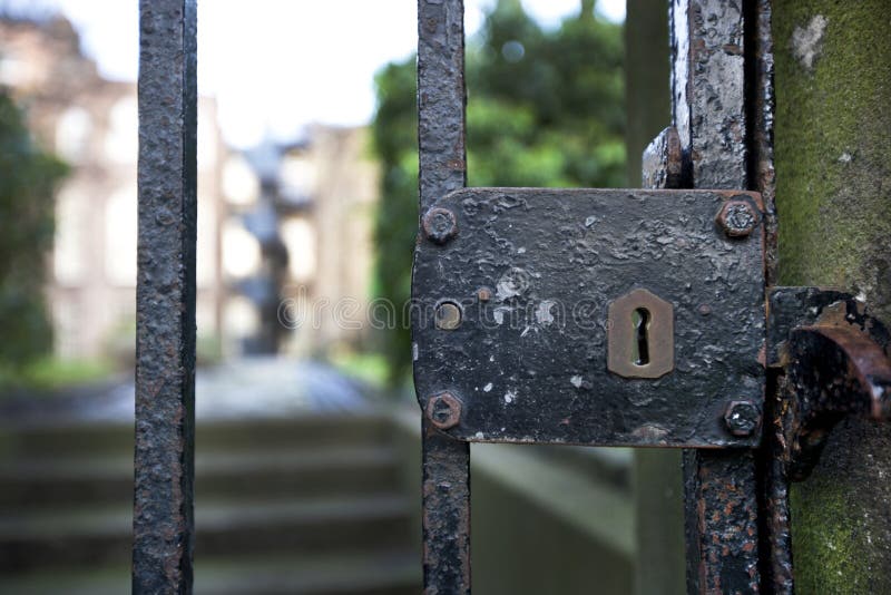 Close Up of Old Gate and Lock Stock Image - Image of exit, home: 191943581
