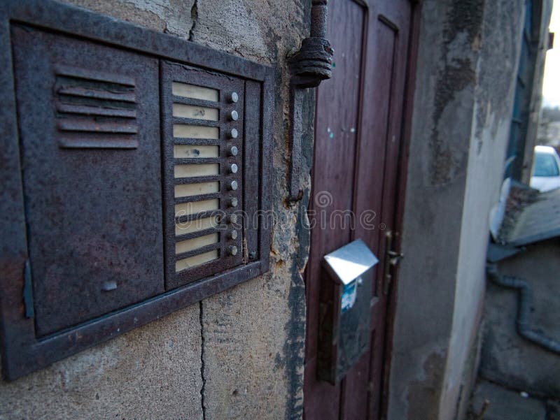 A Close Up of a Old Intercom in Brick Building Stock Image - Image of ...