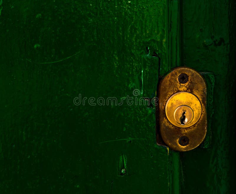 Close Up on the Old Lock with an Interesting Texture on the Door Stock ...