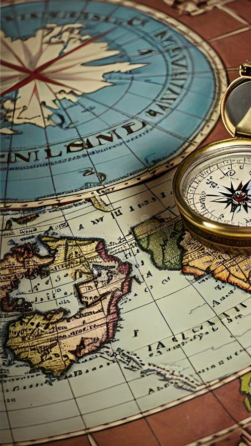 A Close-up of an Old Map with Compass Illustration Artificial ...