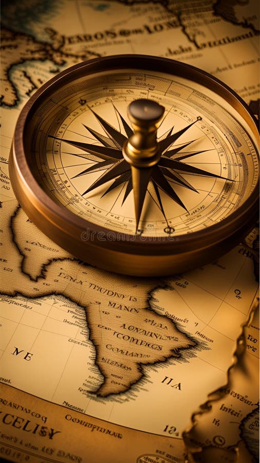 A Close-up of an Old Map with Compass Illustration Artificial ...