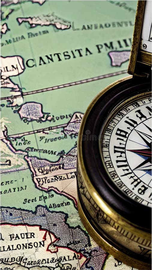 A Close-up of an Old Map with Compass Illustration Artificial ...