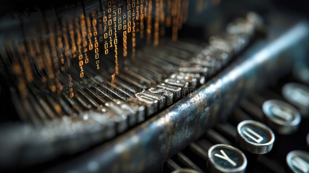 Close-up of an Old Mechanical Typewriter Morphing into a Digital ...