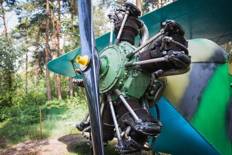 Close-up of an Old Piston Aircraft Engine on a Retro Airplane Stock ...