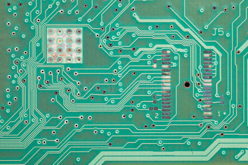 Close Up of Old Printed Green Circuit Board Stock Image - Image of tech ...