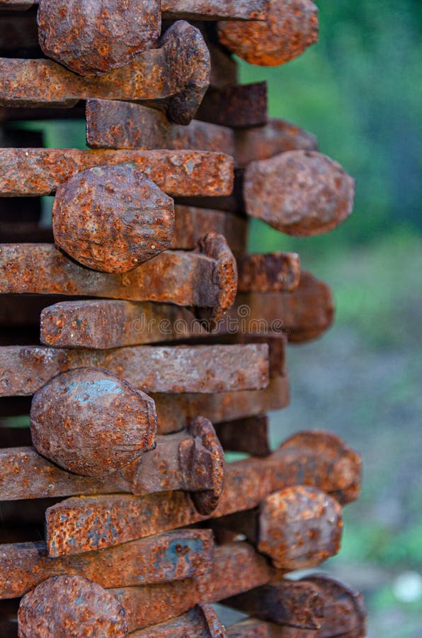 Close Up Old Railroad Nails Stacked Up Neat Stock Photo - Image of ...