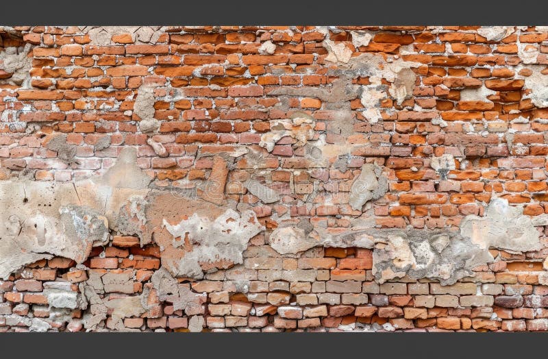 Close Up of Old Red Brick Wall with Peeling Plaster, Intricate Patterns ...