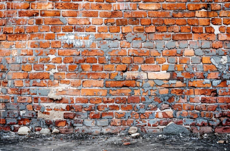 Close Up of Old Red Brick Wall with Peeling Plaster, Intricate Patterns ...