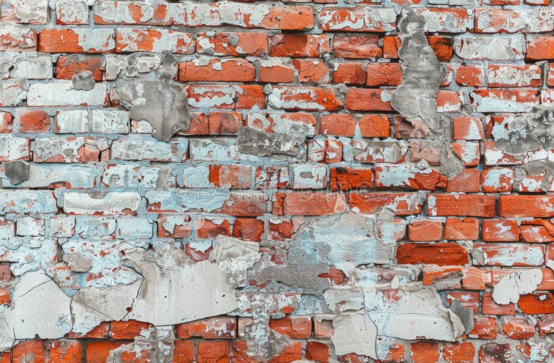 Close Up of Old Red Brick Wall with Peeling Plaster, Intricate Patterns ...