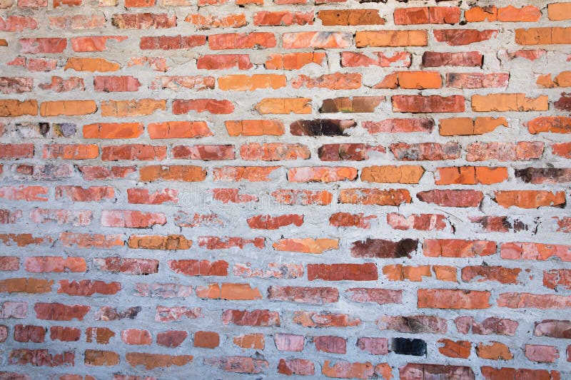 Old Red Brick Wall with Cement Seams, Vintage Rough Texture for Construction or Background ...