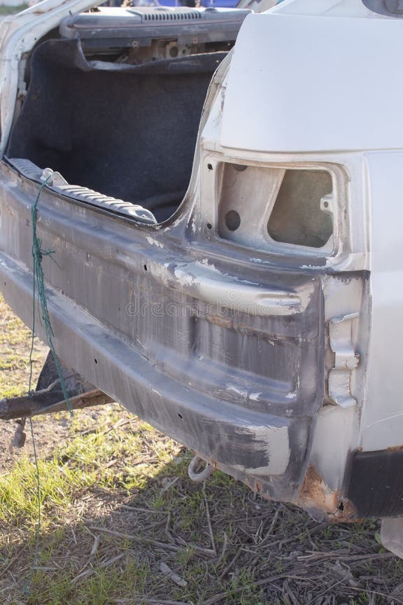 Close Up of an Old Rusty Broken Automobile. Car Crash or Fire ...