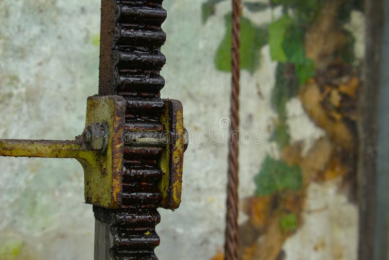 Close Up of a Old and Rusty Straight Tooth Rack Covered with Grease ...