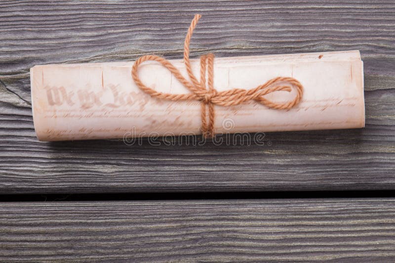 Close-up Old Scroll on Wooden Desk. Stock Photo - Image of agreement ...