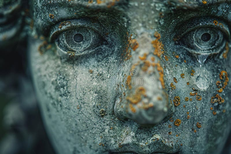 A Close Up of an Old Stone Statue with One Tear Drop Falling from the ...