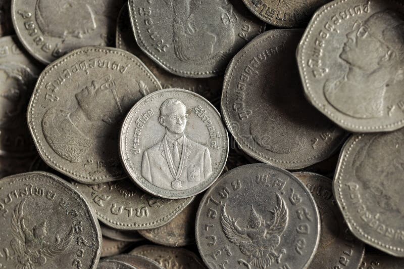Close Up of the Old Thai Baht Coins Stock Photo - Image of coin ...