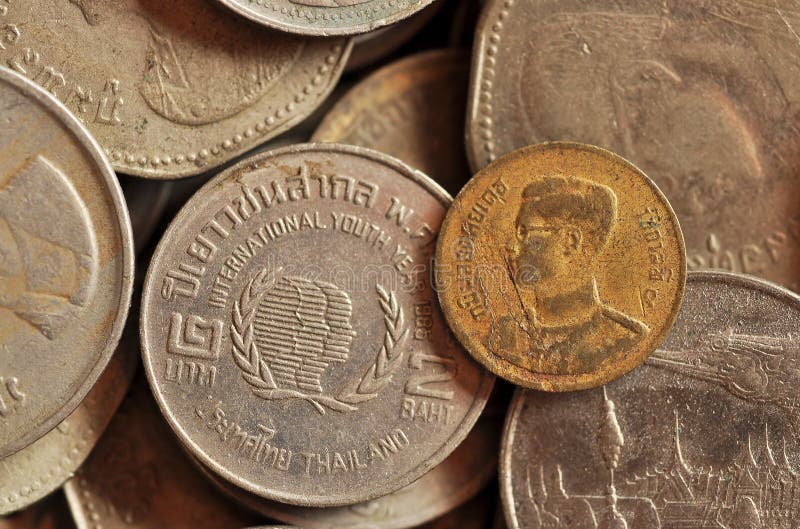 Close Up of the Old Thai Baht Coins Stock Photo - Image of silver ...