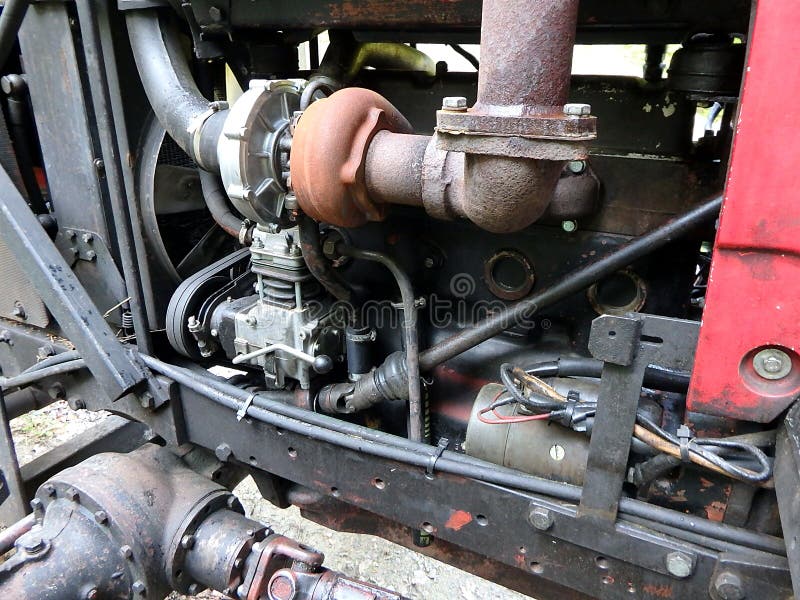 Close-up of an Old Tractor Engine Stock Photo - Image of cable ...