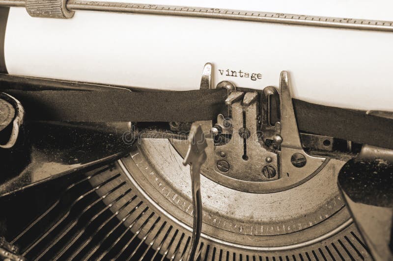 Close Up of Old Typing Machine and Vintage Text on Paper, Sepia Stock ...