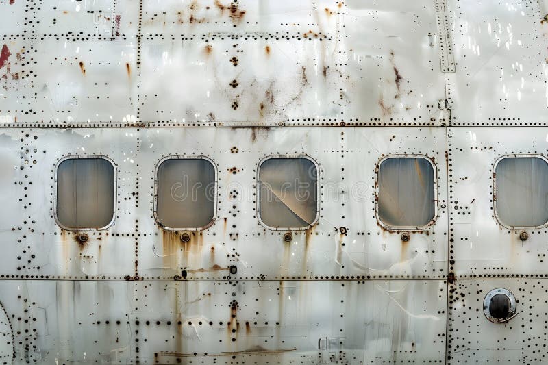 Close-up of an Old, Weathered Airplane Fuselage with Rusty Details and ...
