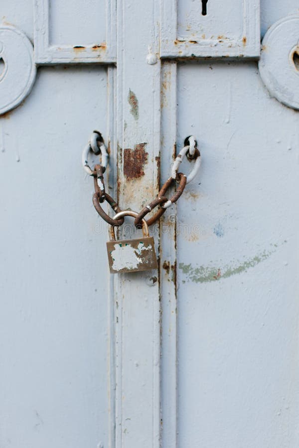 Close Up of Old White Gate with Lock Stock Image - Image of keyhole ...