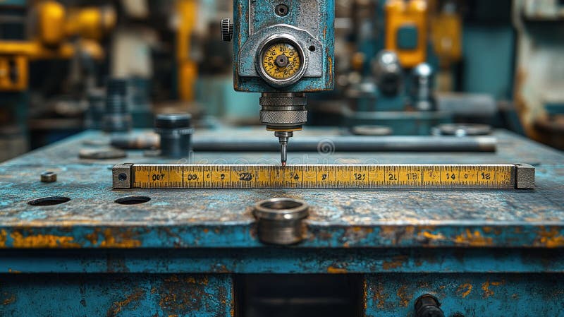 Close-up of an Old, Worn-out Metalworking Machine with a Ruler and a ...