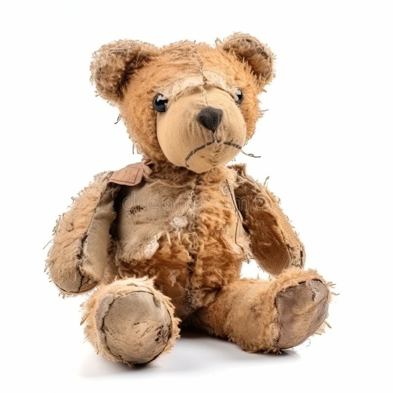 Close Up of an Old, Worn Out Teddy Bear on a White Background, Showing ...
