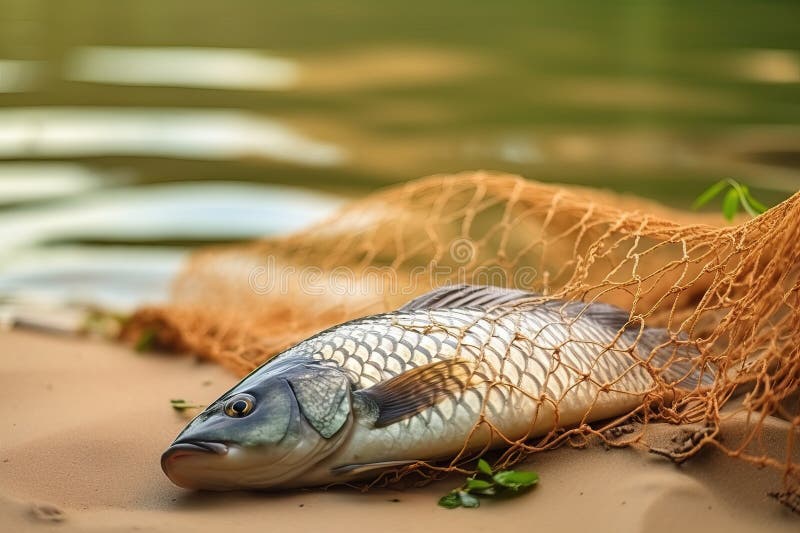 A Close-up of One Fish Caught with a Net, Generative AI. Stock ...