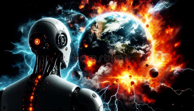 Side Close-up of an AI Devastating the Earth - Artificial Intelligence ...